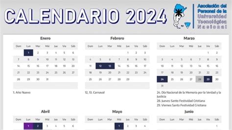 Calendario De Feriados Nacionales Y Días No Laborables 2024 Aputn