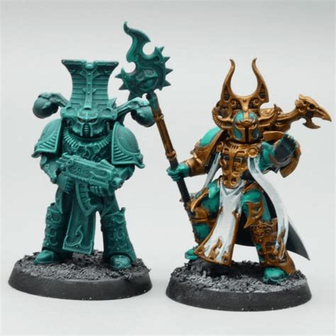 A Couple Test Models For A Thousand Sons Army A Sorcerors Leading Animated Jade Statue