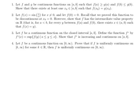 solved 1· let f and g be continuous functions on [a b] such