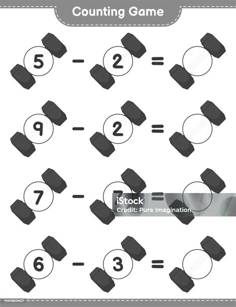 카운트와 매치 덤벨의 수를 계산하고 올바른 숫자와 일치시킵니다 교육 어린이 게임 인쇄 가능한 워크 시트 벡터 일러스트 레이 션 0명에 대한 스톡 벡터 아트 및 기타 이미지