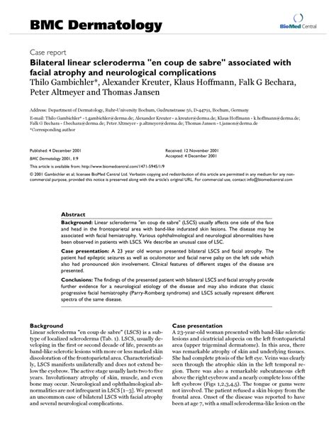 Pdf Bilateral Linear Scleroderma “en Coup De Sabre” Associated With