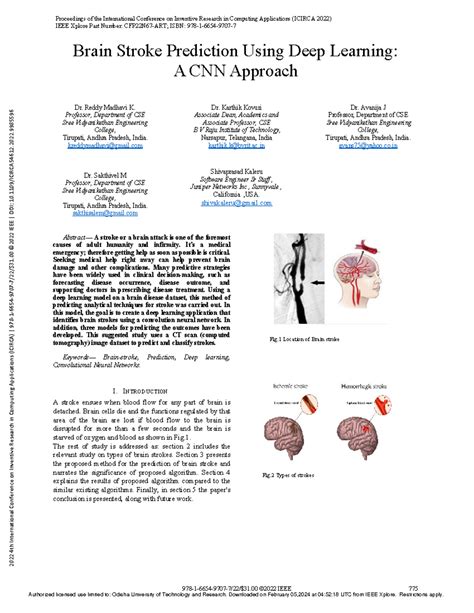 Brain Stroke Prediction Using Deep Learning A Cnn Approach Reddy