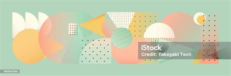 벡터 삼각형 원 및 사각형 모양이 있는 기하학적 현대 디자인 아트워크 복고풍 미적 바우하우스 배경 그래픽 웹 그래픽 인쇄 패턴 포스터 기하 도형에 대한 스톡 벡터 아트 및