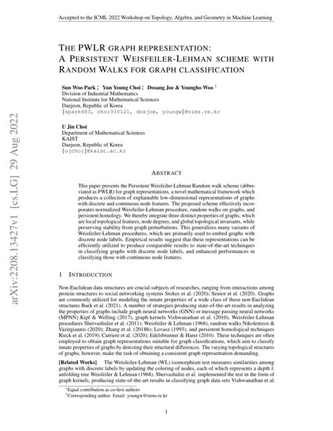 PDF The PWLR Graph Representation A Persistent Weisfeiler Lehman
