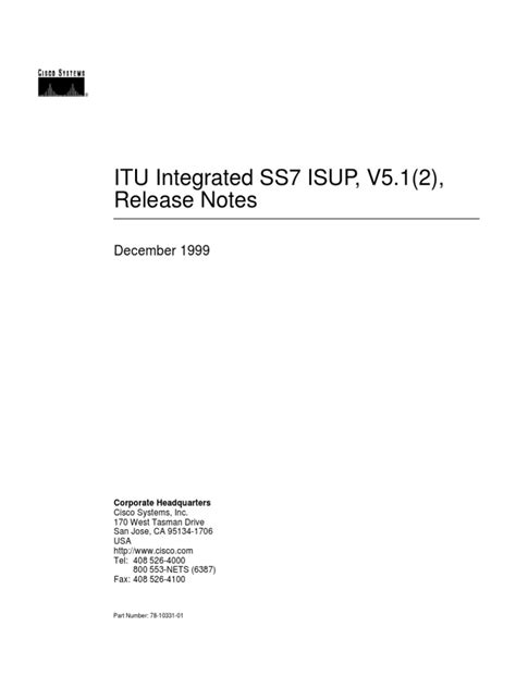 Itu Integrated Ss7 Isup V51 2 Release Notes December 1999 Pdf