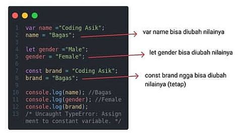 bedanya var let dan const di javascript