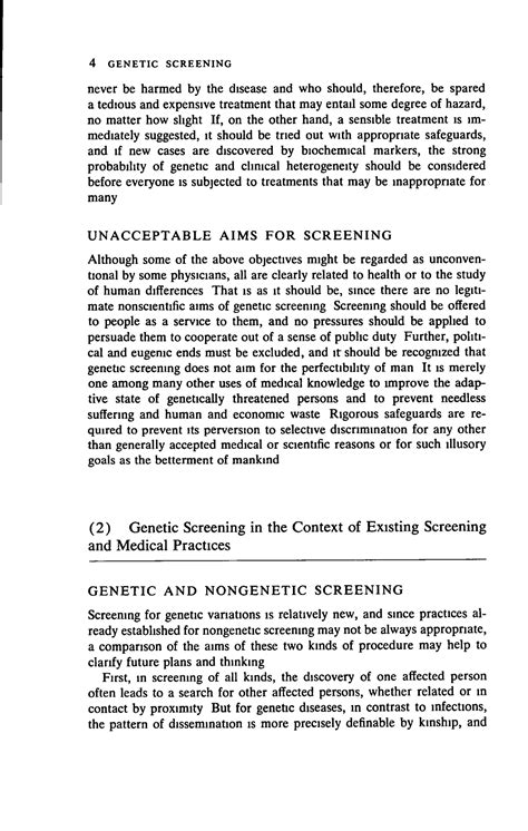 Unacceptable Aims For Screening Genetic Screening Procedural