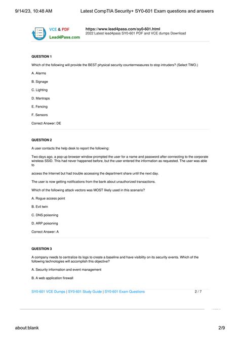 SOLUTION Latest Comptia Security Sy0 601 Exam Questions And Answers