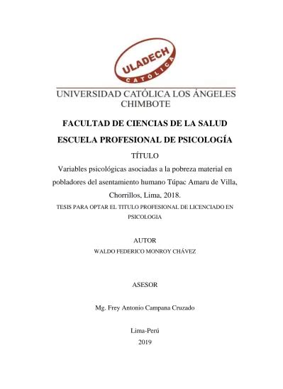 Facultad De Ciencias De La Salud Escuela Profesional De PsicologÍa