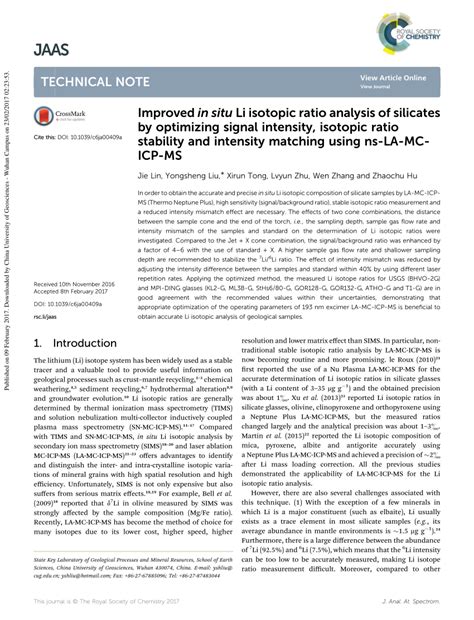 Pdf Improved In Situ Li Isotopic Ratio Analysis Of Silicate By