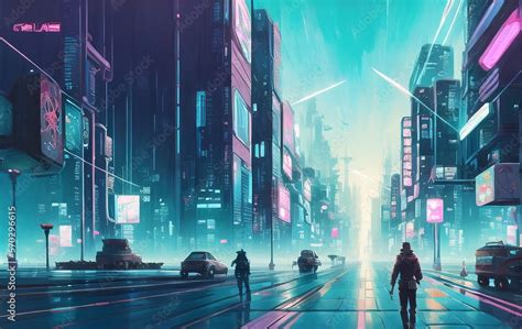 Cyberpunk Poster 80s Style Retro Style Neon Futuristic Landscape