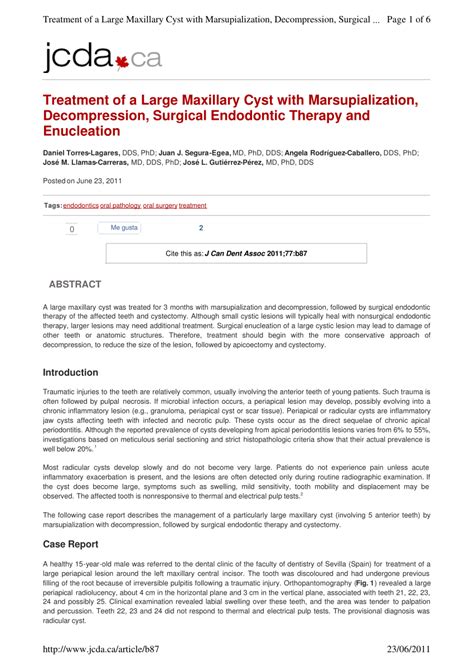 Pdf Treatment Of A Large Maxillary Cyst With Marsupialization Decompression Surgical