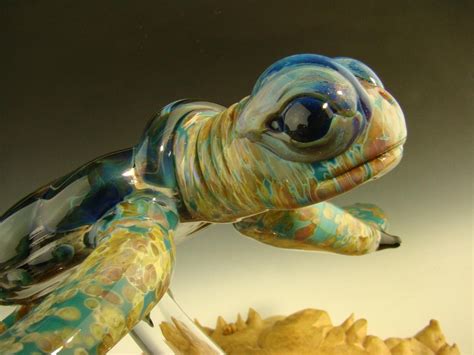 Huge Glass Sea Turtle Sculpture Nautical Gold Fumed Figurine Etsy