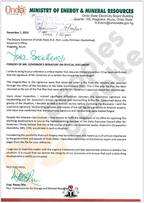 Forensics Show Bedridden Governor Akeredolus Signature Forged To