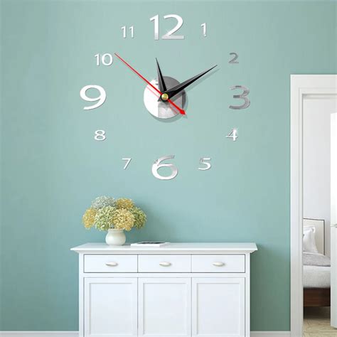Современные большие настенные часы 400 мм с 3d зеркальной поверхностью 3d стикер на стену для