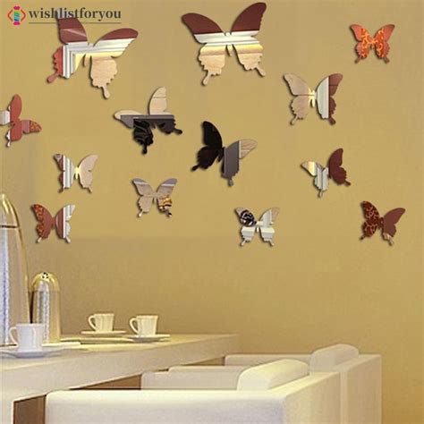 Wishlistforyou 12pcslot 3d Butterfly Mirror Wall Sticker Decal Wall