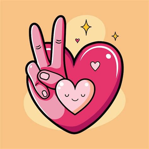 Premium Vector A Pink Heart With Two Hands Giving A Peace Sign