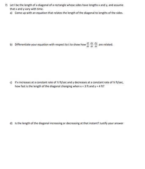 Solved Let I Be The Length Of A Diagonal Of A Rectangle Chegg Com
