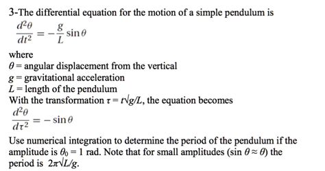 solved the differential equation for the motion of a simple pendulum