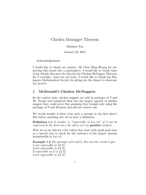 Chicken Mcnugget Theorem Explained Pdf Litre Equations