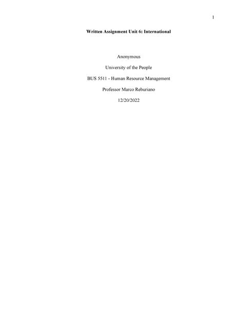 Wa Unit 6 Completed Written Assignment For Unit 6 Week 6 Of Bus 5511