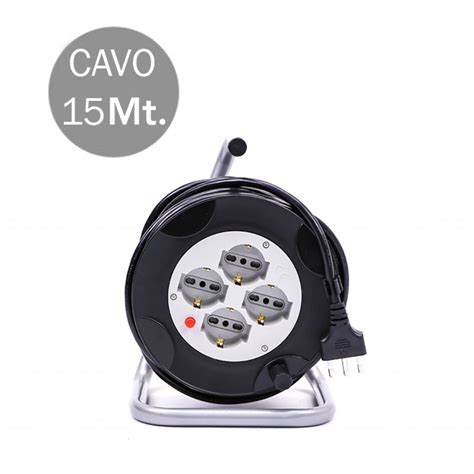 V Tac Prolunga Avvolgicavo Con 4 Prese 16a 2pt Bipasso Schuko Con Protezione Termica In