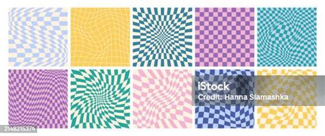 정사각형 사이키델릭 바둑판 컬러 왜곡 격자 타일이 있는 그루비한 체크 무늬 이음매 없는 패턴 1960 1969 년에 대한 스톡 벡터 아트 및 기타 이미지 Istock