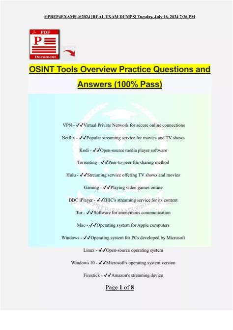 Osint Tools Overview Practice Questions And Answers Pass Osint