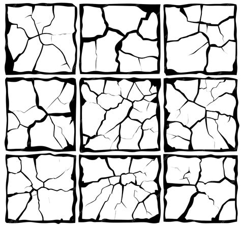 Nine Square Patterns Of Cracked Tiles Premium Ai Generated Vector