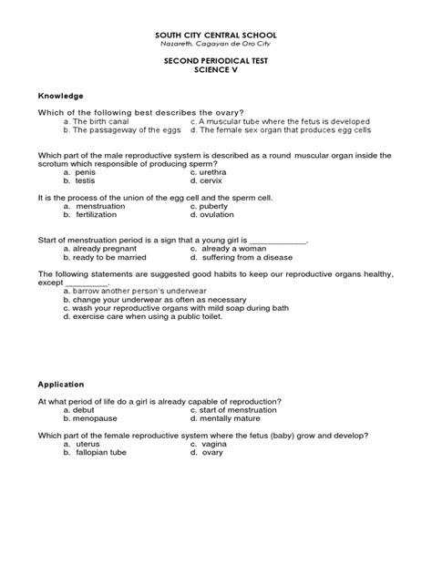 Second Periodical Test Pdf Sex Organ Reproductive System