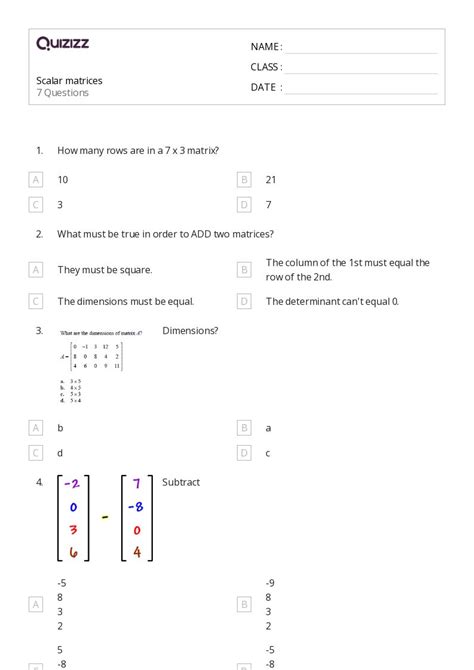 50 Matrices Worksheets For 10th Year On Quizizz Free And Printable