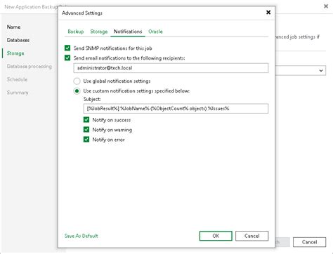 Notification Settings Veeam Plug Ins For Enterprise Applications