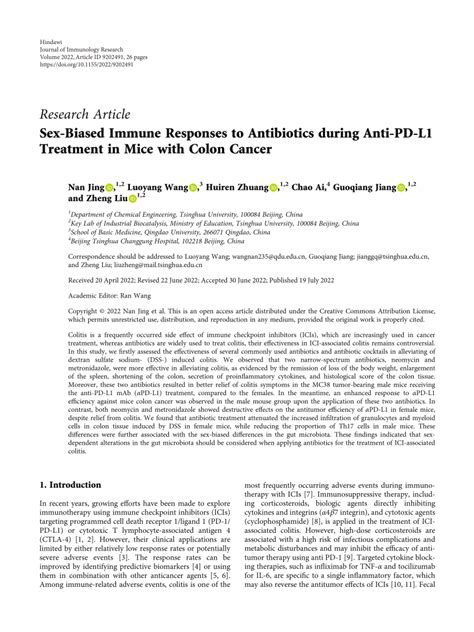 Pdf Sex Biased Immune Responses To Antibiotics During Anti Pd L1
