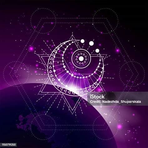 일출과 별 공간 배경에 대 한 신성한 또는 신비한 상징의 벡터 일러스트 0명에 대한 스톡 벡터 아트 및 기타 이미지 0명