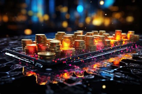 World Of Electronic Crypto Bitcoin Money And Soaring Income Graphs Stock Illustration