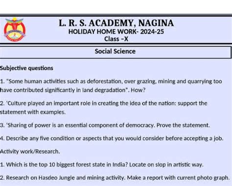 L R S ACADEMY NAGINA HOLIDAY HOME WORK StudyX