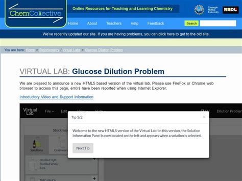 Chem Collective Glucose Dilution Problem Interactive For 9th 10th Grade Lesson Planet