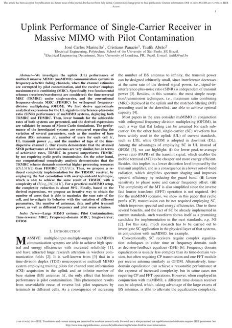 Pdf Uplink Performance Of Single Carrier Receiver In Massive Mimo With Pilot Contamination