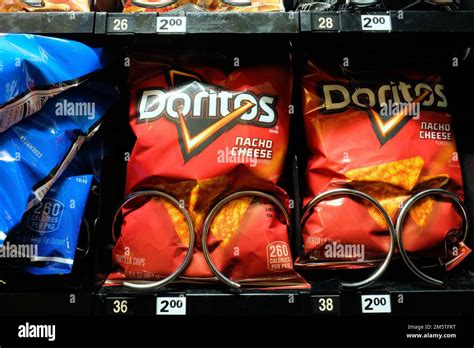 Bags Of Doritos Nacho Cheese Chips In Automated Coin Operated Vending