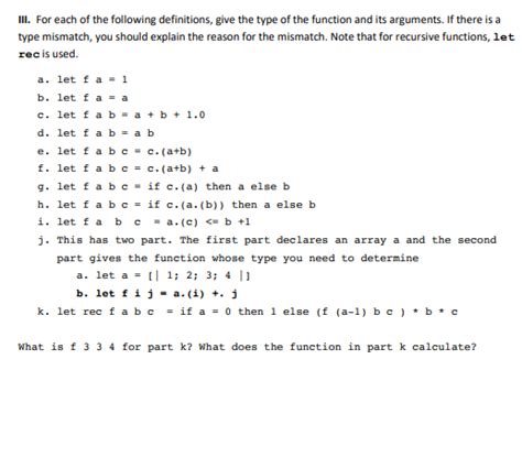For Each Of The Following Definitions Give The Type