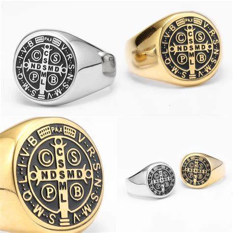 Protection Exorcism Amulet Men Ring 316l Stainless Steel Saint Benedict