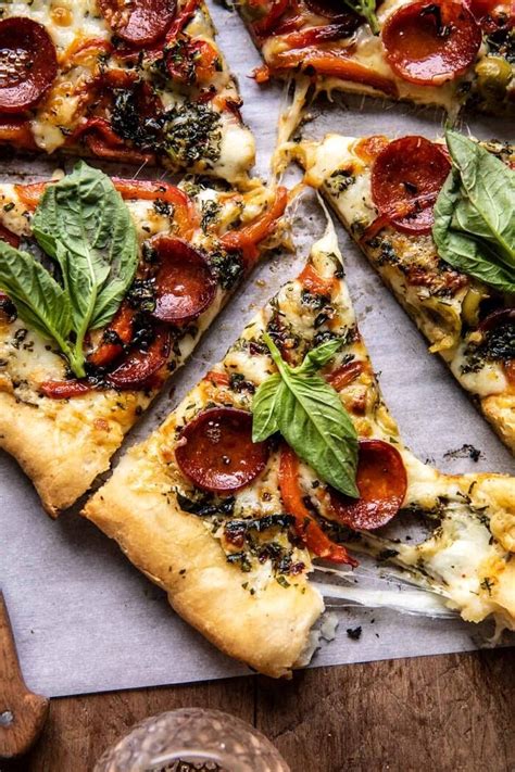 Pesto Pizza With Feta Stuffed Crust Half Baked Harvest