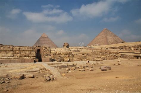 Great Sphinx And Pyramids Of Ancient Egypt In Giza Cairo Africa