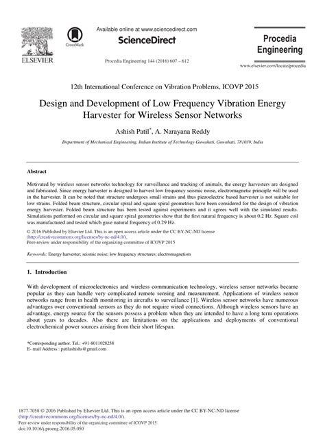 Pdf Design And Development Of Low Frequency Vibration Energy Harvester For Wireless Sensor