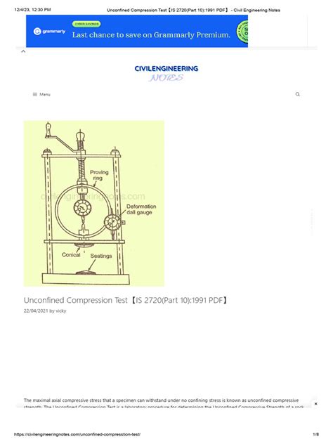 Unconfined Compression Test【is 2720 Part 10 Pdf