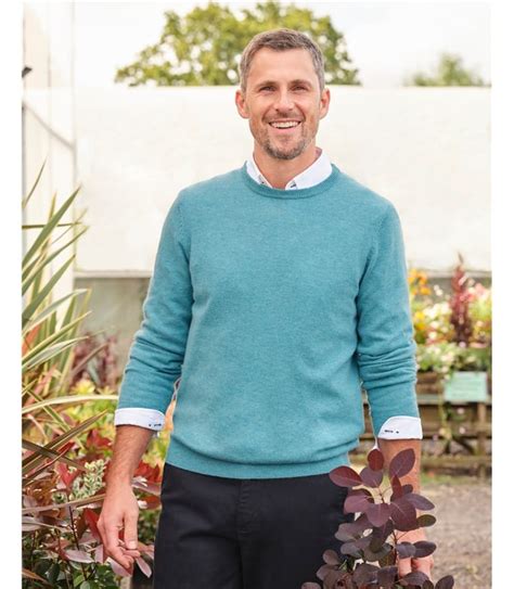 Ocean Blue Cashmere Merino Crew Neck Jumper Woolovers Uk