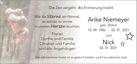 Traueranzeigen Von Anke Niemeyer Noz Trauerportal