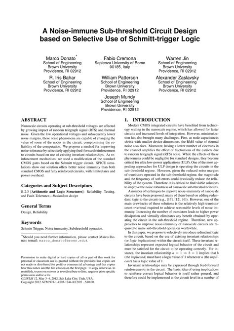 pdf a noise immune sub threshold circuit design based on selective