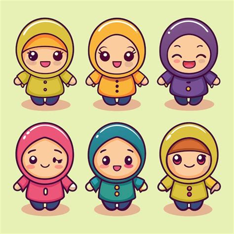 Cute Hijab Chibi Cartoon Stickers Premium Ai Generated Vector