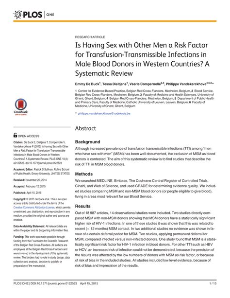 Pdf Is Having Sex With Other Men A Risk Factor For Transfusion